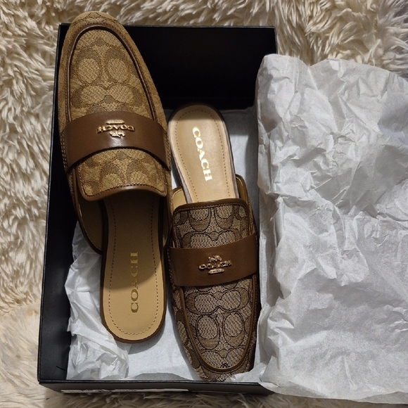 Coach | Shoes | Coach Tan And Brown Signature Mules | Poshmark